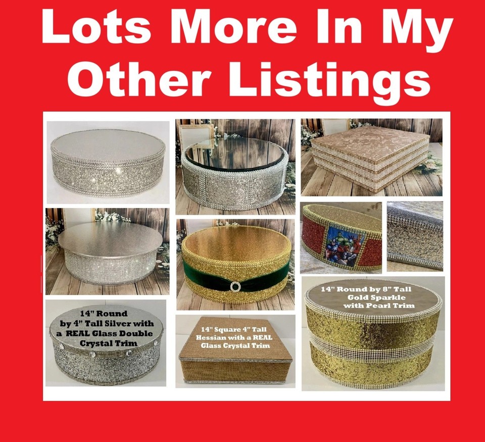 14" Round Gold Pearl Effect Podium Cake Stand Wedding New Year ...