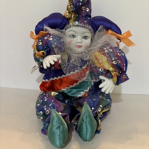 Vintage Ganz Court Jester Clown Doll Purple Green Orange & Silver | eBay