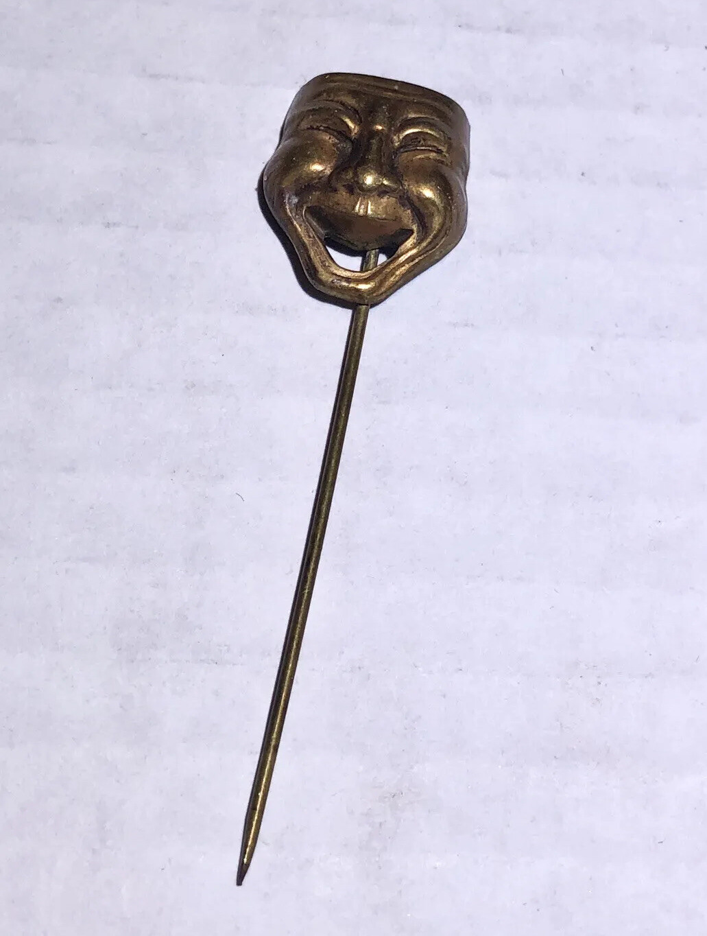 Early Brass Comedy Tragedy Face Mask Vintage Theatre Stick Pin Lapel ...