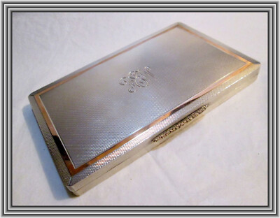 VINTAGE English Sterling & 14K RG - GOLD BORDER ENGINE TURNED CIGARETTE ...