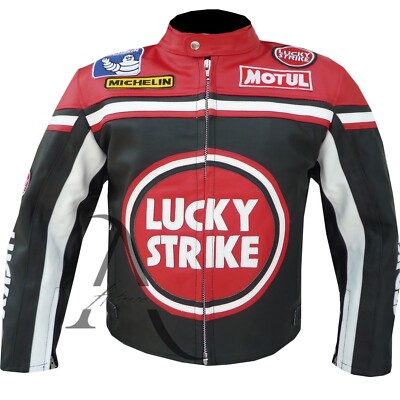 LUCKY STRIKE MOTORBIKE THICK REAL LEATHER JACKET ARMOUR JACKET RIDER ...