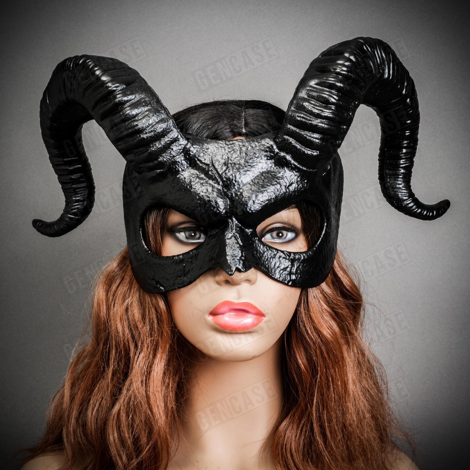 Black Demon Scary Horror Ram Horns Costume Halloween Masquerade Party ...