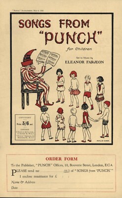 PUNCH MAGAZINE ORDER FORM "Songs from Punch for Children" 1925 PHYLLIS ...