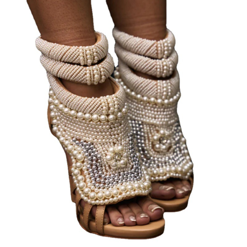 Women Pearl Decor Super High Stiletto Round Toe Luxurious Fashion Shoes ...