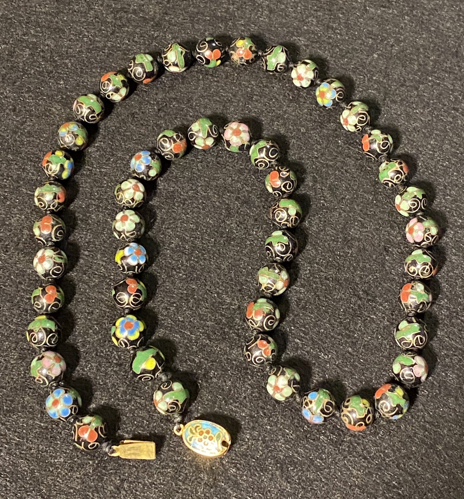 Vintage cloisonné bead necklace with Filigree Cloison… - Gem