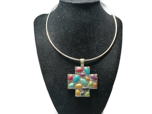 Vtg 80s Multicolor Cross Choker Necklace, Chrisdtian, Catholic ...