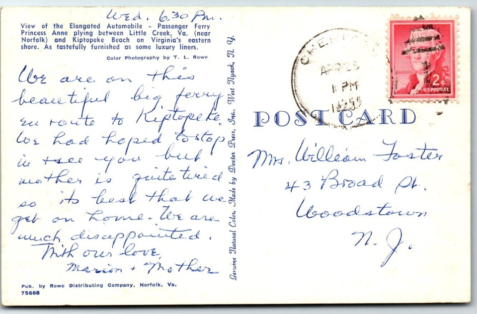 Postcard VA Passenger Ferry Princess Anne Between Little Creek ...