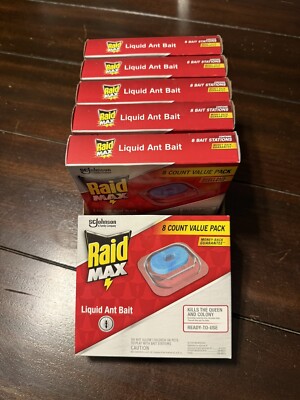 Lot Of 6 Boxes• Raid Max Liquid Ant Bait •8 Traps Per Box •For Queen ...