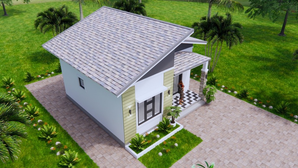 20x20 Feet Small House Plan 6x6 Meter 1 Bed 1 Bath Shed Roof PDF & A4 ...