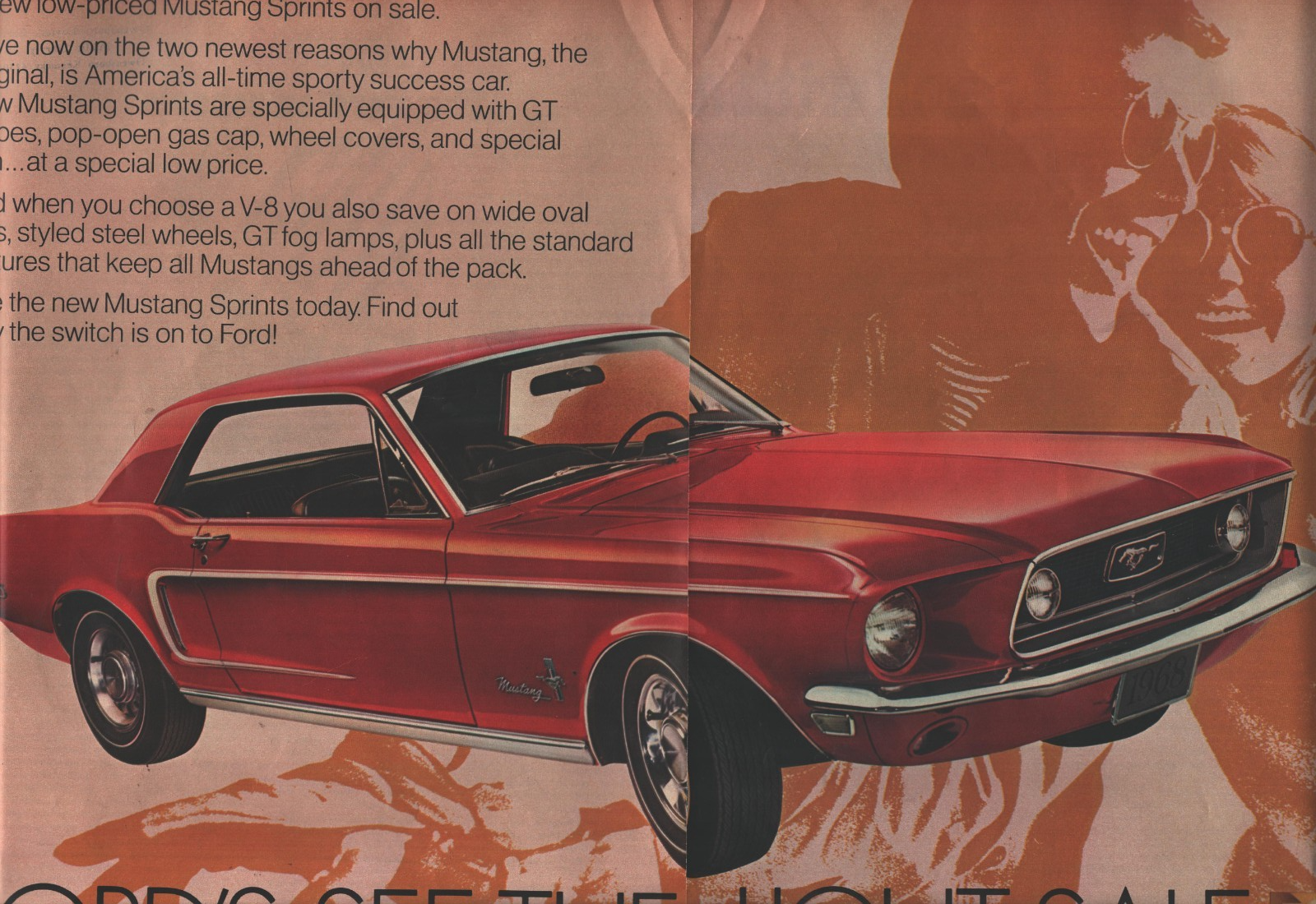 1968 Ford Mustang Sprint Sale See the Light Switch Vintage Print Ad ...