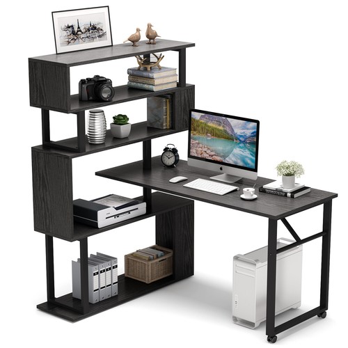 Tribesigns L-Shaped Corner Desk, Rotating Computer Desk with 5 Tier ...