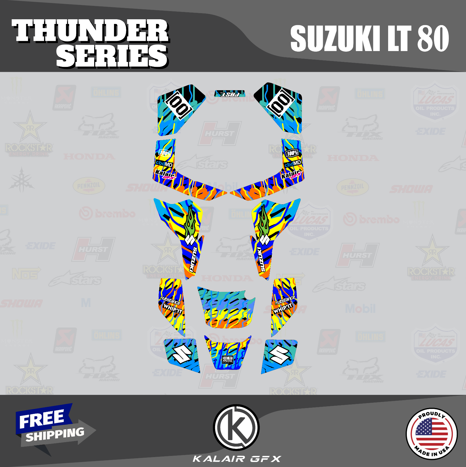 Graphics Kit for SUZUKI LT80 LT 80 ALL YEARS 16 MIL DECALS Thunder ...