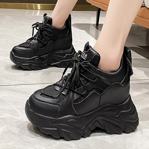 Women's Hidden Wedge Heels Boot Sneaker Platform Lace Up Round Toe ...