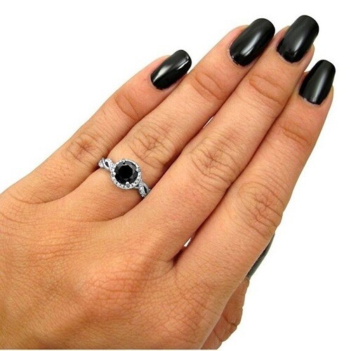 2.30 Ct Black Onyx And Lab-Created Diamond Twisted Shan Halo Ring In ...