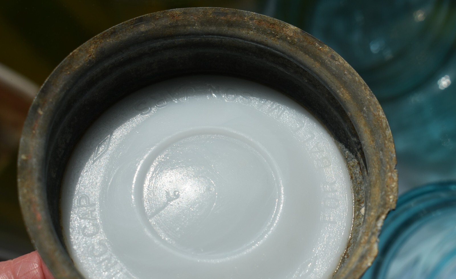 Antique Ball Mason Jar Blue Glass Leaning Error Letters No Perfect Rare ...