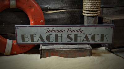 Custom Family Beach Shack Sign - Rustic Hand Made Vintage Wooden | eBay