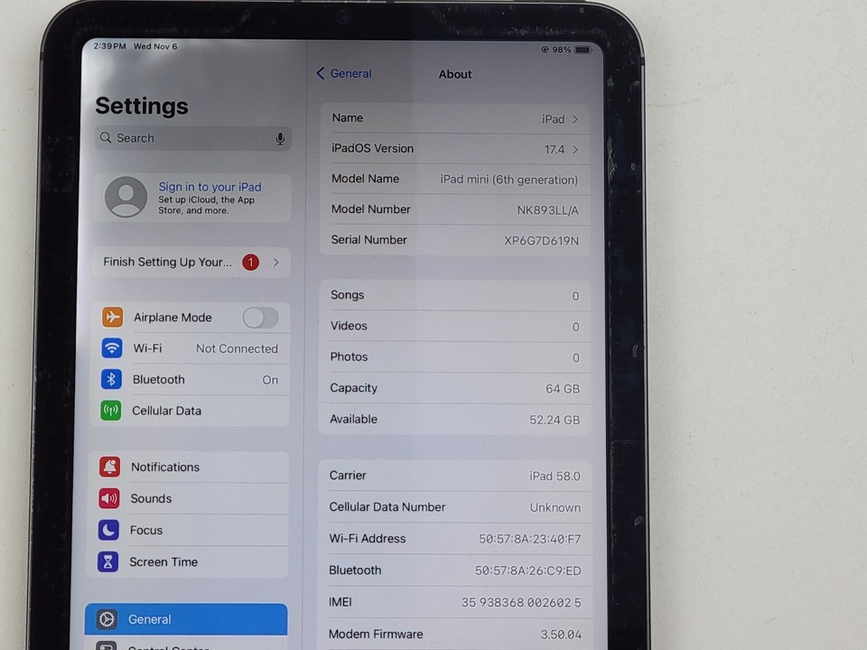 Apple iPad Mini 6th Gen. (A2568) 64GB, Wi-Fi + 5G (Unlocked) 8.3 ...