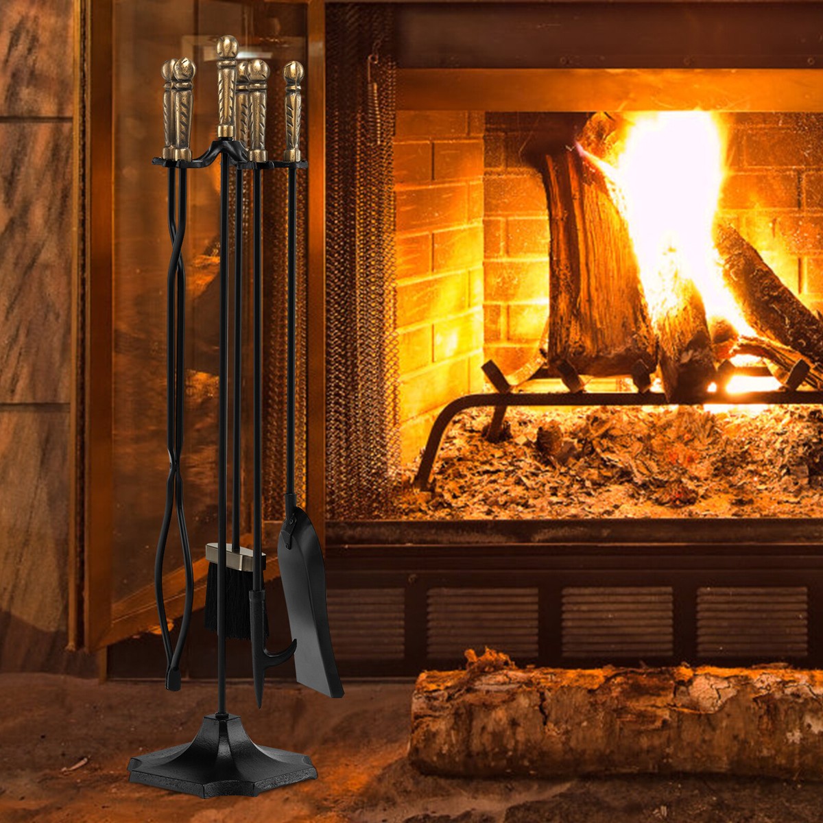 Fireplace Tools Home Modern Ember Walnut Grove 5 Piece Fireplace Tool