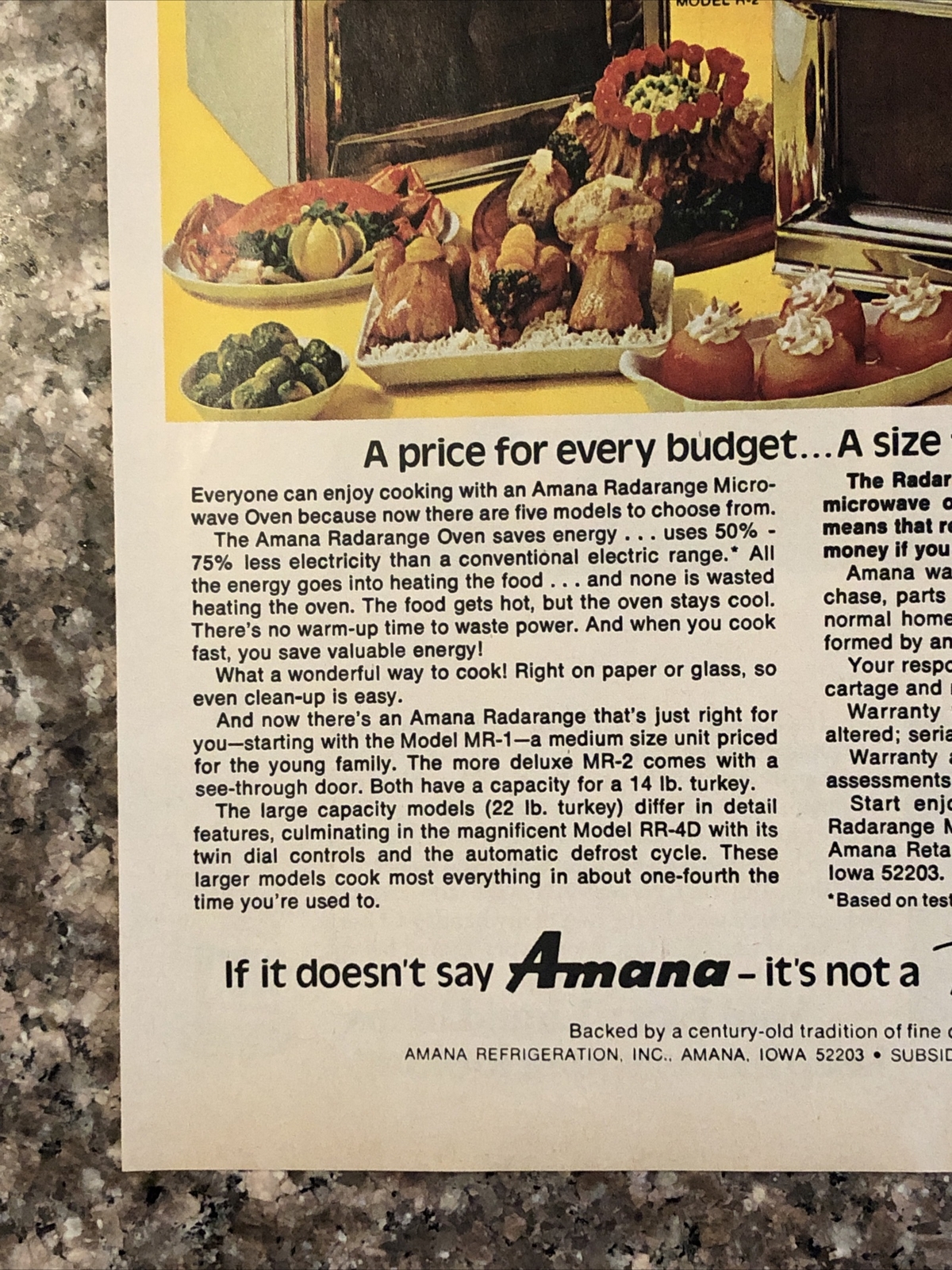 1974 Amana Radarange Microwave PRINT AD Greatest Discovery Since Fire ...