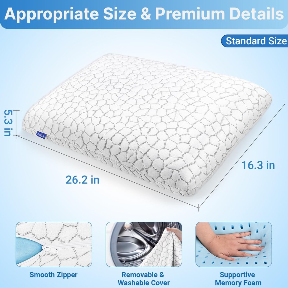 Memory Foam Pillows, Bed Pillow for Side,Back and Stomach Sleepers,Neck ...
