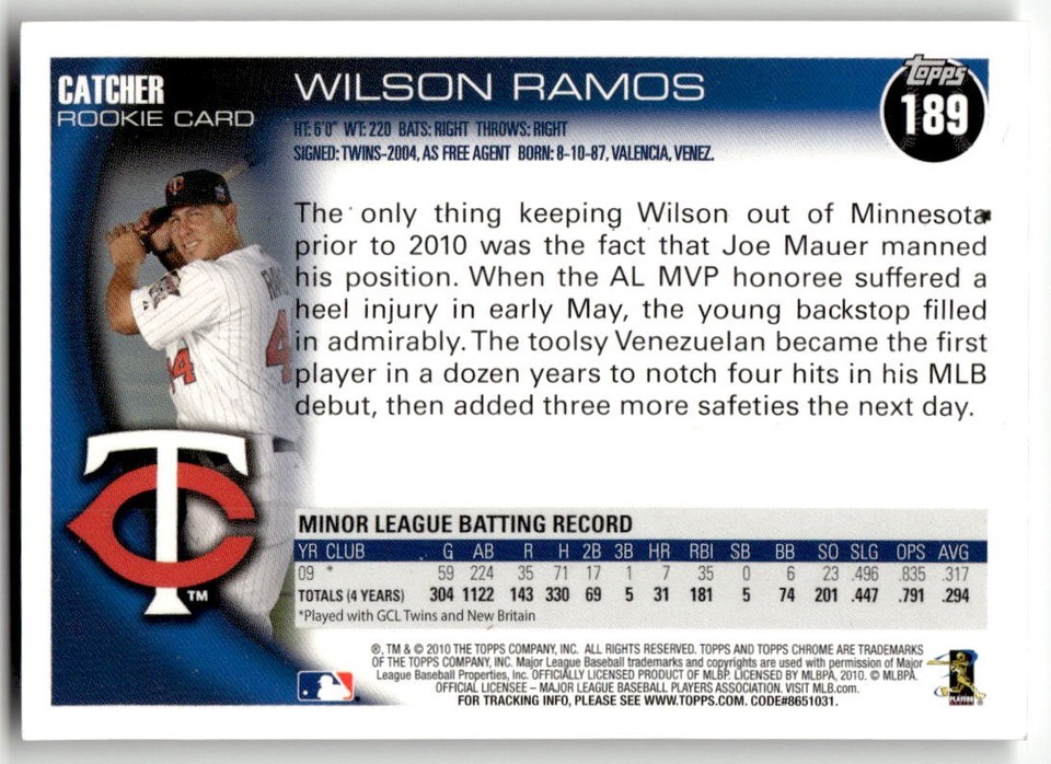 2010 Topps Chrome Wilson Ramos Rookie Autographs Rookie #189 Auto | eBay