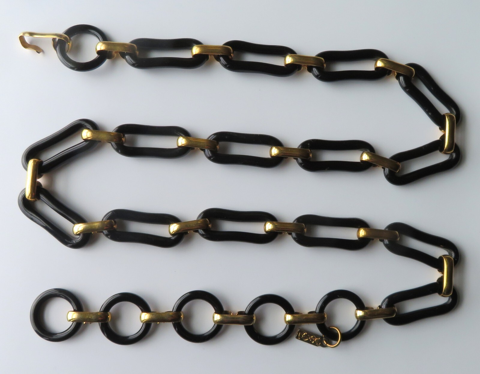 YSL 1970s Classic Accessory, Gold/Black Lucite Link B… - Gem