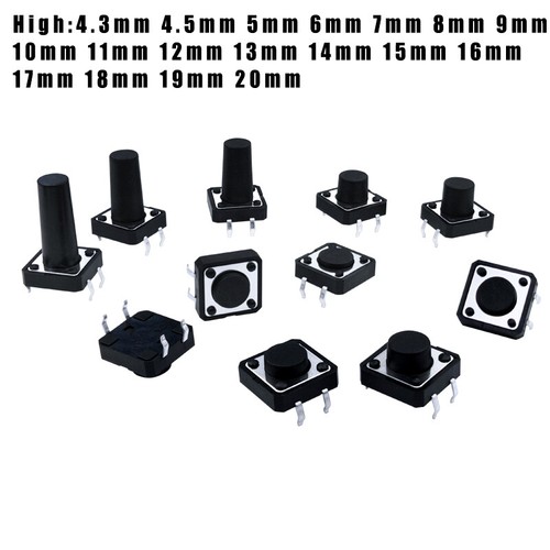 12x12x4.3 - 20mm PCB Momentary Tactile Tact Push Button Switch 4 Pin ...