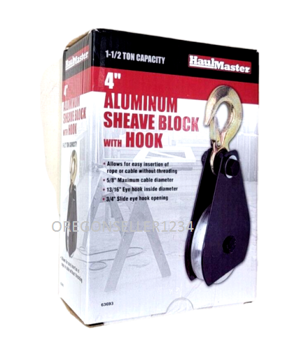 1-1/2 Ton Capacity Hook Wire Rope Snatch Rig 4 Inch Aluminum Sheave ...