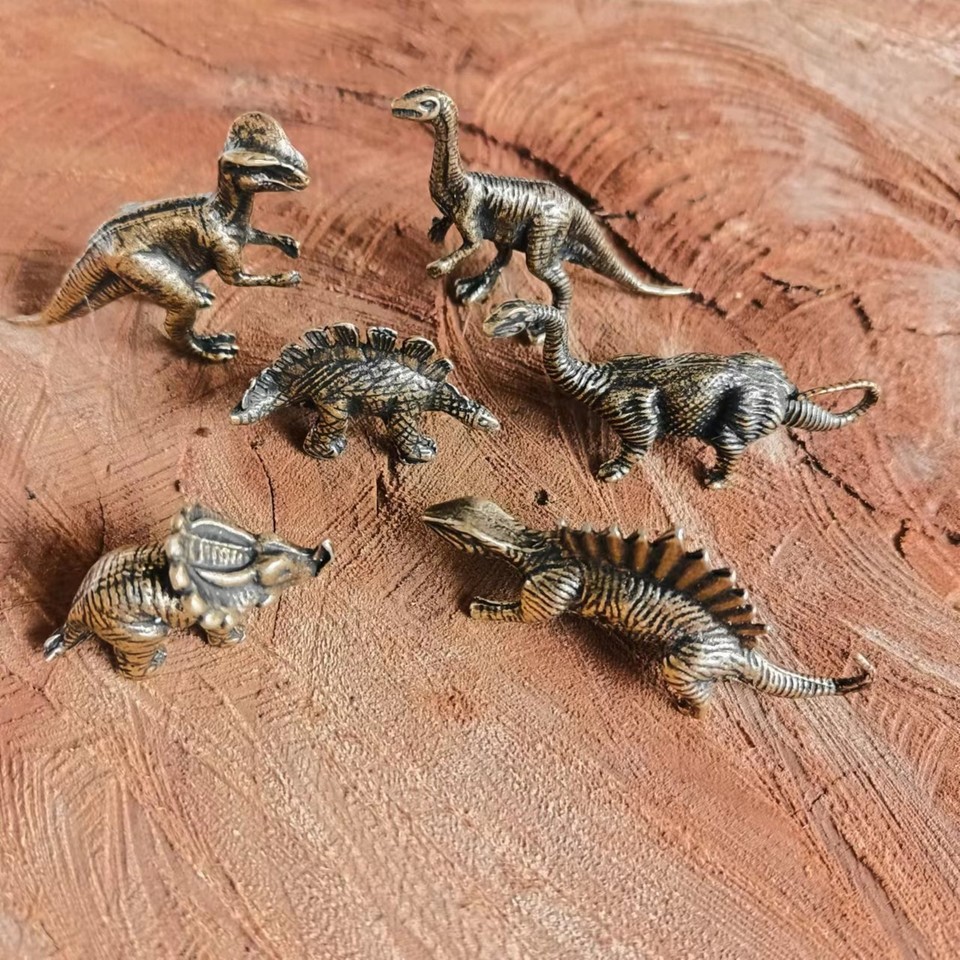 Set of 6pcs Retro Brass Miniature Dinosaurs Statues for Garden Desk ...