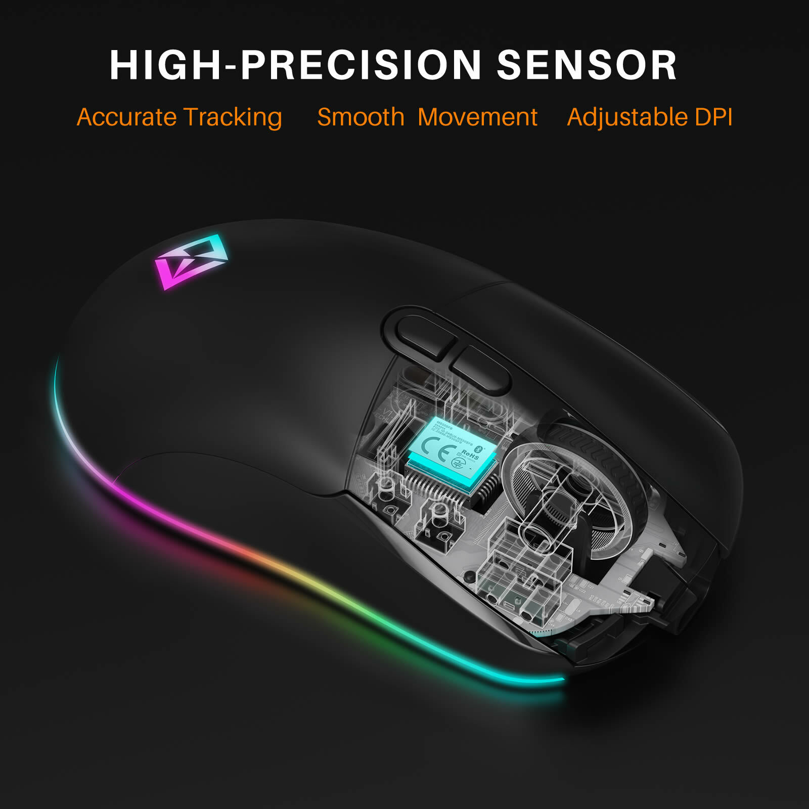 Rechargeable Wireless Gaming Mouse 2.4Ghz/Bluetooth RGB LED Light USB-C ...