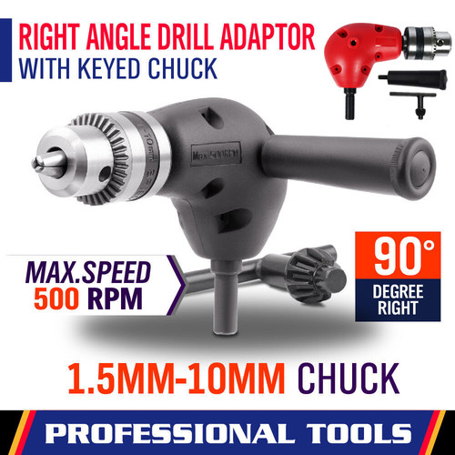 90 Degree Right Angle Drill Attachment 1/4" Drive Adapter With Chuck ...
