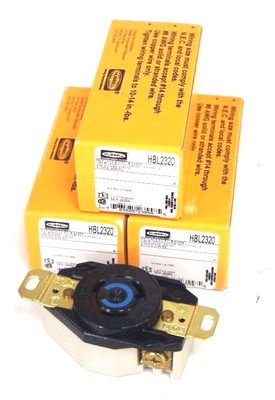 LOT OF 3 NIB HUBBELL HBL2320 TWIST LOCK RECEPTACLES 20A, 250VAC/DC ...