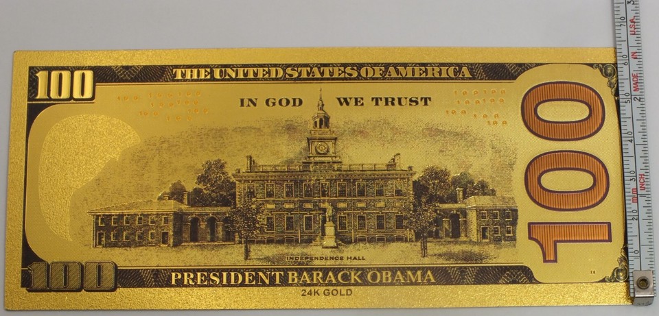 Barack Obama $100 Federal Reserve Note Novelty 24K Gold Foil Plated ...