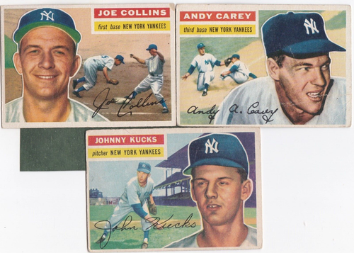 *1956 TOPPS LOW GRD LOT of 3 YANKEES - 12 CAREY/21 COLLINS/88 KUCKS see ...
