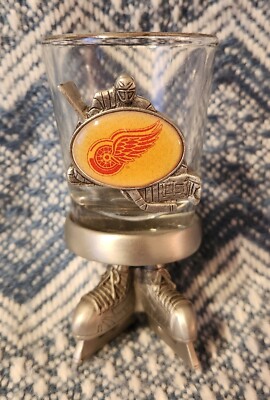 VGUC Vintage NHL/Hockey Detroit Red Wings Glass & Pewter Shot Glass ...