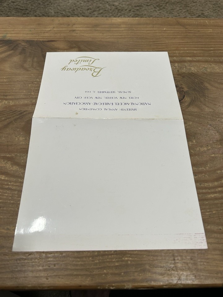 1951 NMRA 16th Convention Broadway Limited Menu Pennsylvania Railroad ...