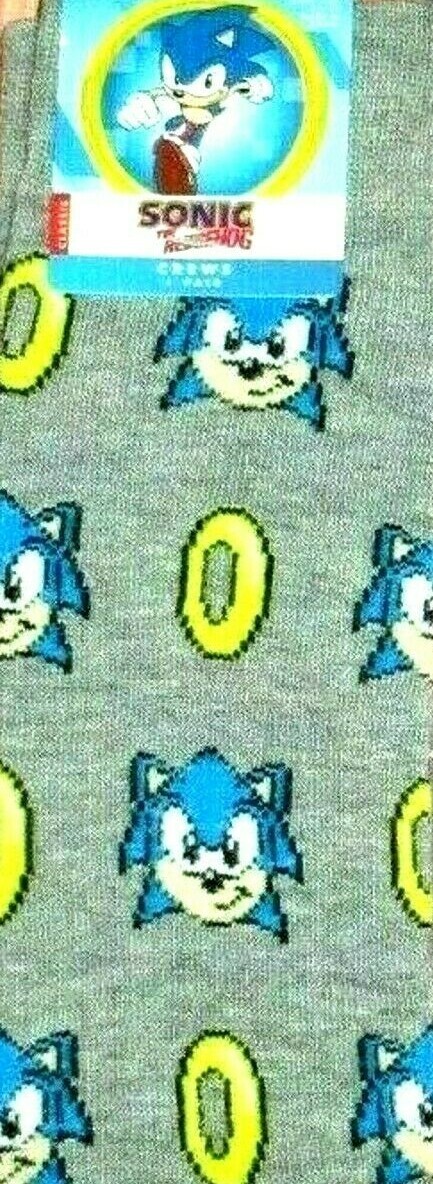 Blue Sonic The Hedgehog Heads and Rings Gray Crew Socks Size 1-13-Brand ...