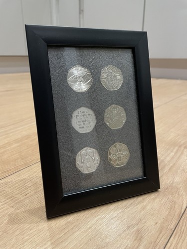 50p Display Frame Case UK Coin For Rare Collectable Coins 6 Fifty Pence ...