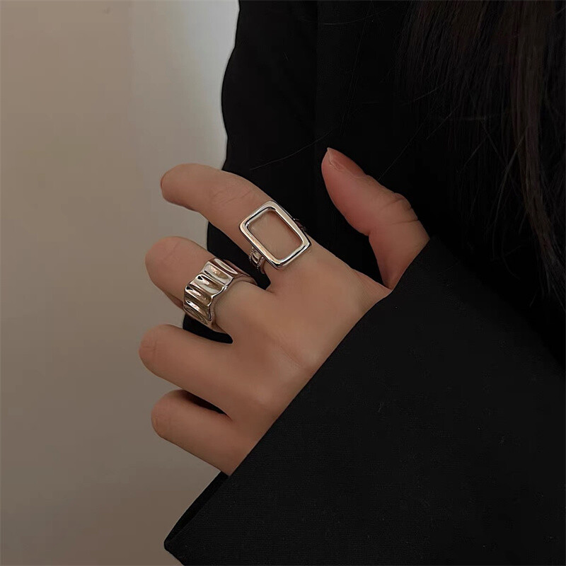 Vintage Silver Color Metal Rings Set Elegant Irregular Adjustable Rings ...