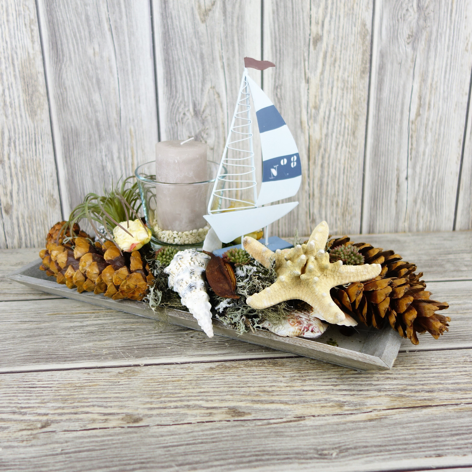 Balkon Deko maritim Windlicht Glas Muscheln Bad Deko Muschelkranz ...