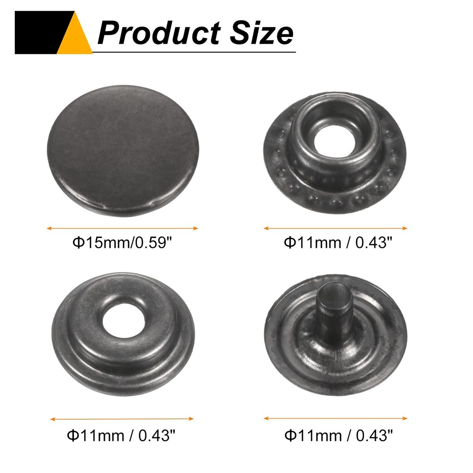 30Set Press-Stud Cap Button 15mm Metal Snap Fastener for Clothing, Gun ...