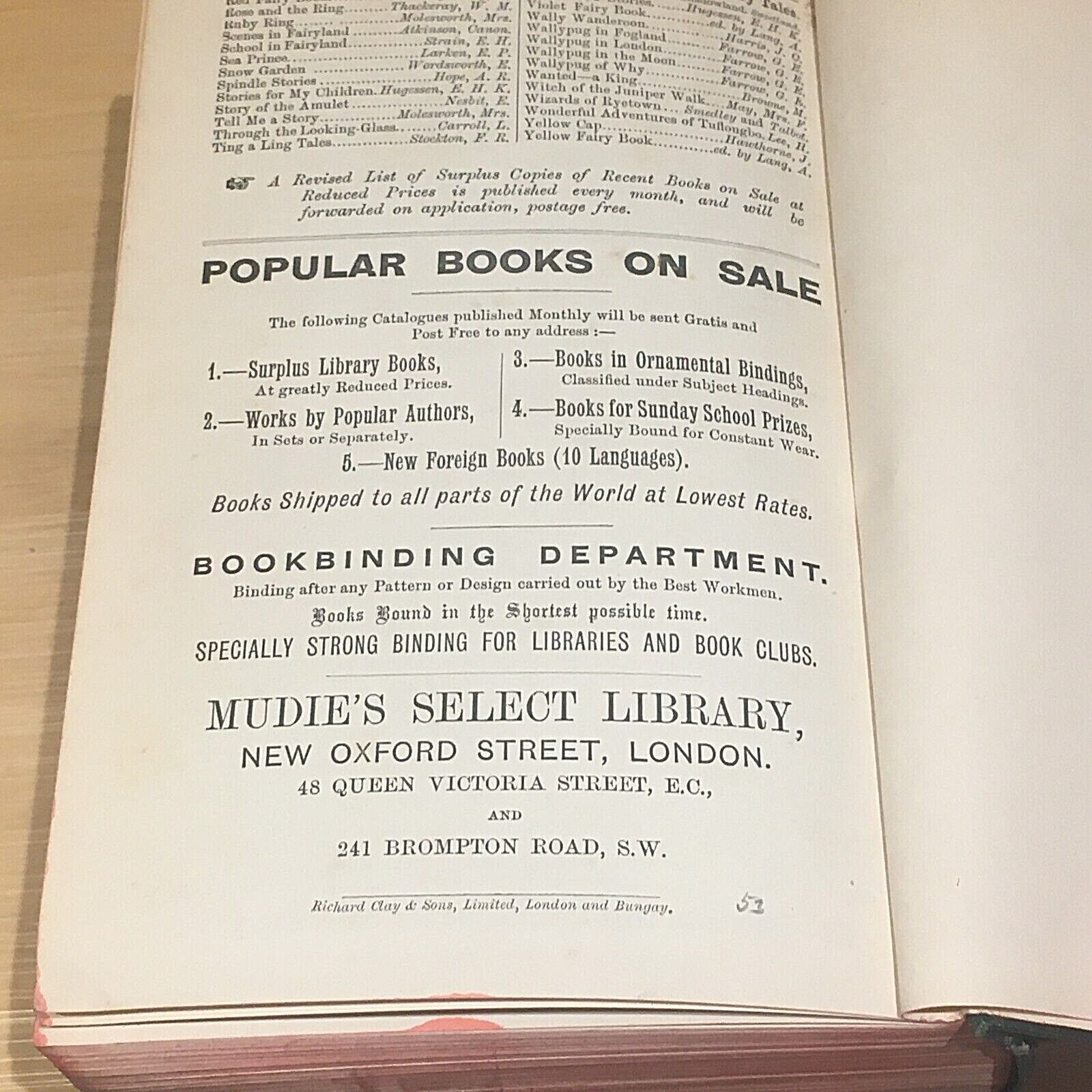Mudie's Select Library Catalogue. (Est 1842) New Oxford Street London ...