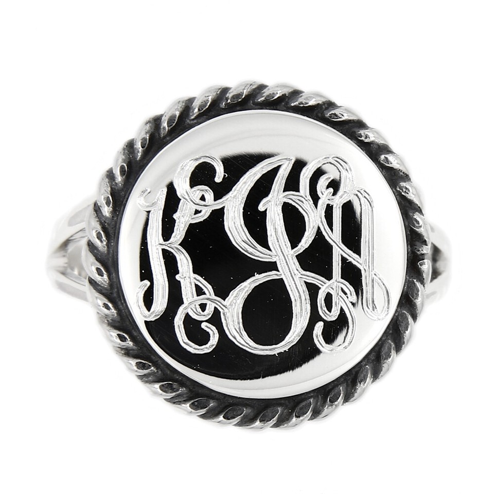 Sterling Silver Monogram Engravable Circle Round with Rope Edge Signet ...
