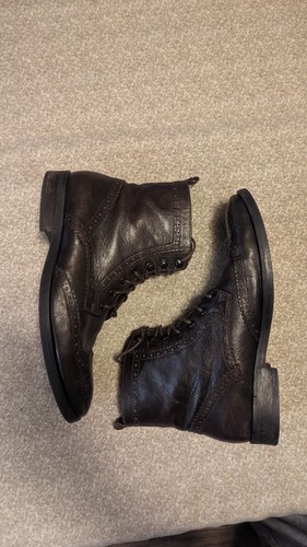 A. TESTONI BASIC Leather Wingtip Lace Up Brown Espresso Boots Size 11 ...