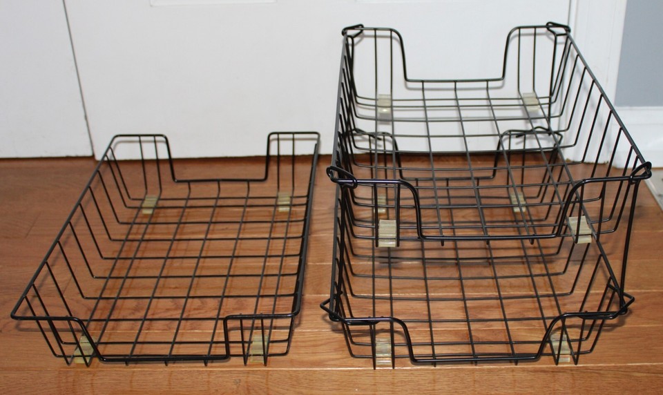 3 Vintage Industrial Metal Wire In Out Box Letter Desk Tray Baskets ...