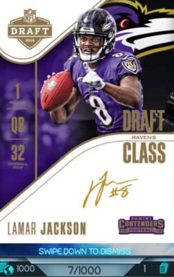 2018 Contenders Lamar Jackson #7/1000 SP Rookie Auto RC NFL Blitz ...