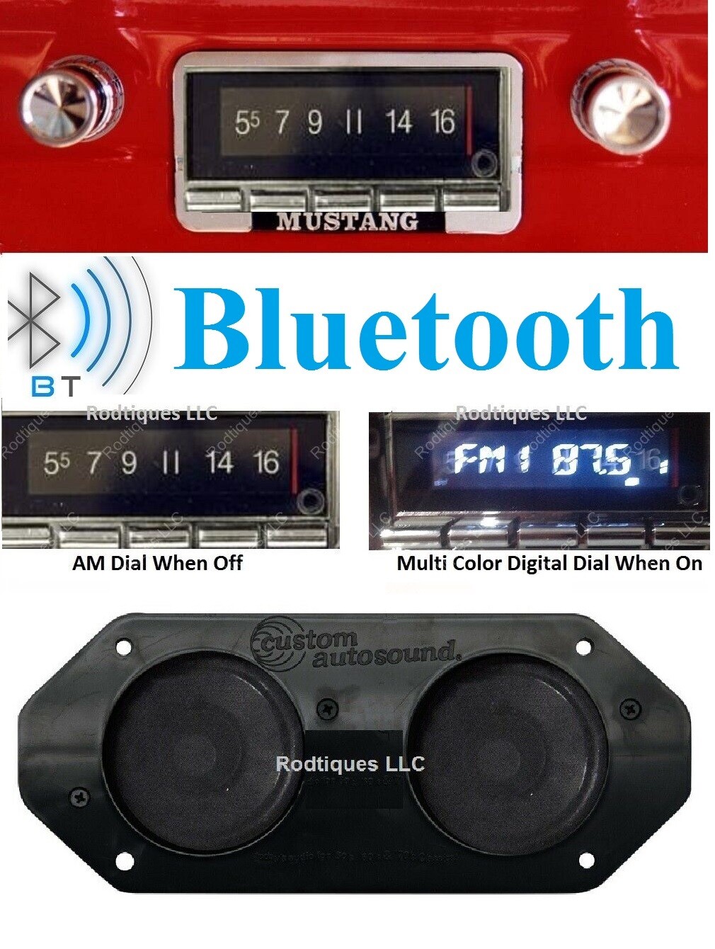 1964-1966 Ford Mustang Bluetooth Radio + Dash Speaker Hands Free 300 ...
