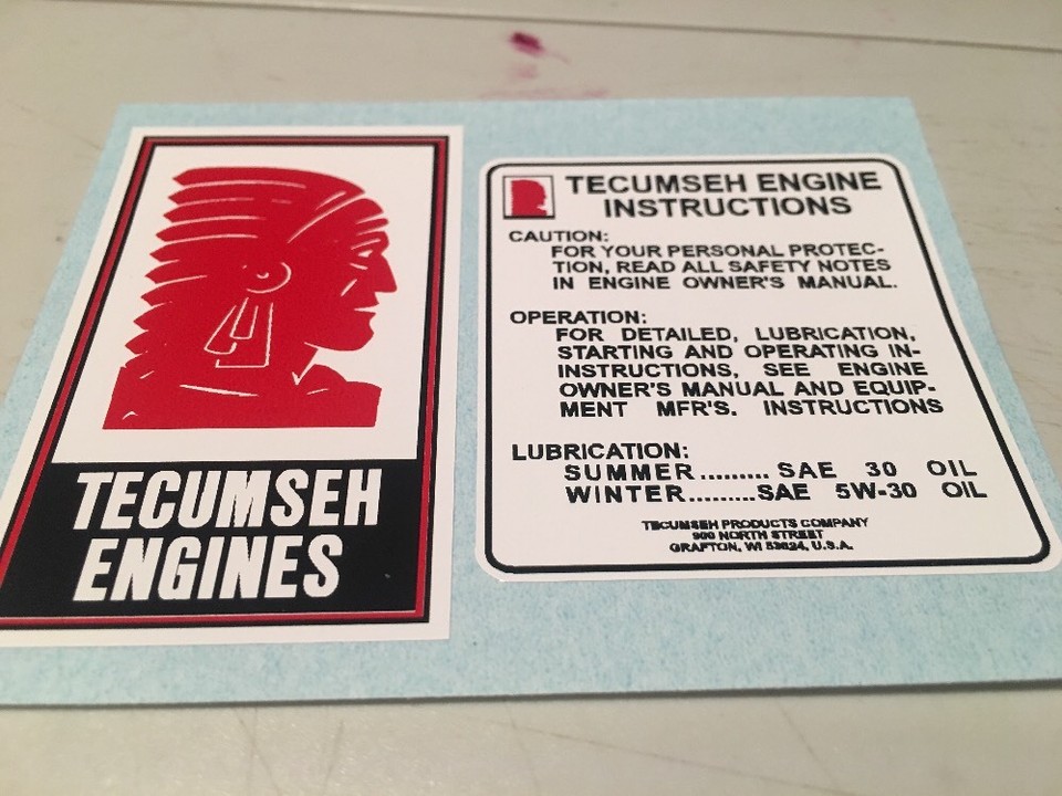 Tecumseh Engine-decals H50 H60 HM80 minibike Tiller Mower White Set 2 ...