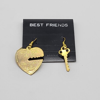 BEST FRIEND Heart Lock and Key Earrings BFF Friendship | eBay