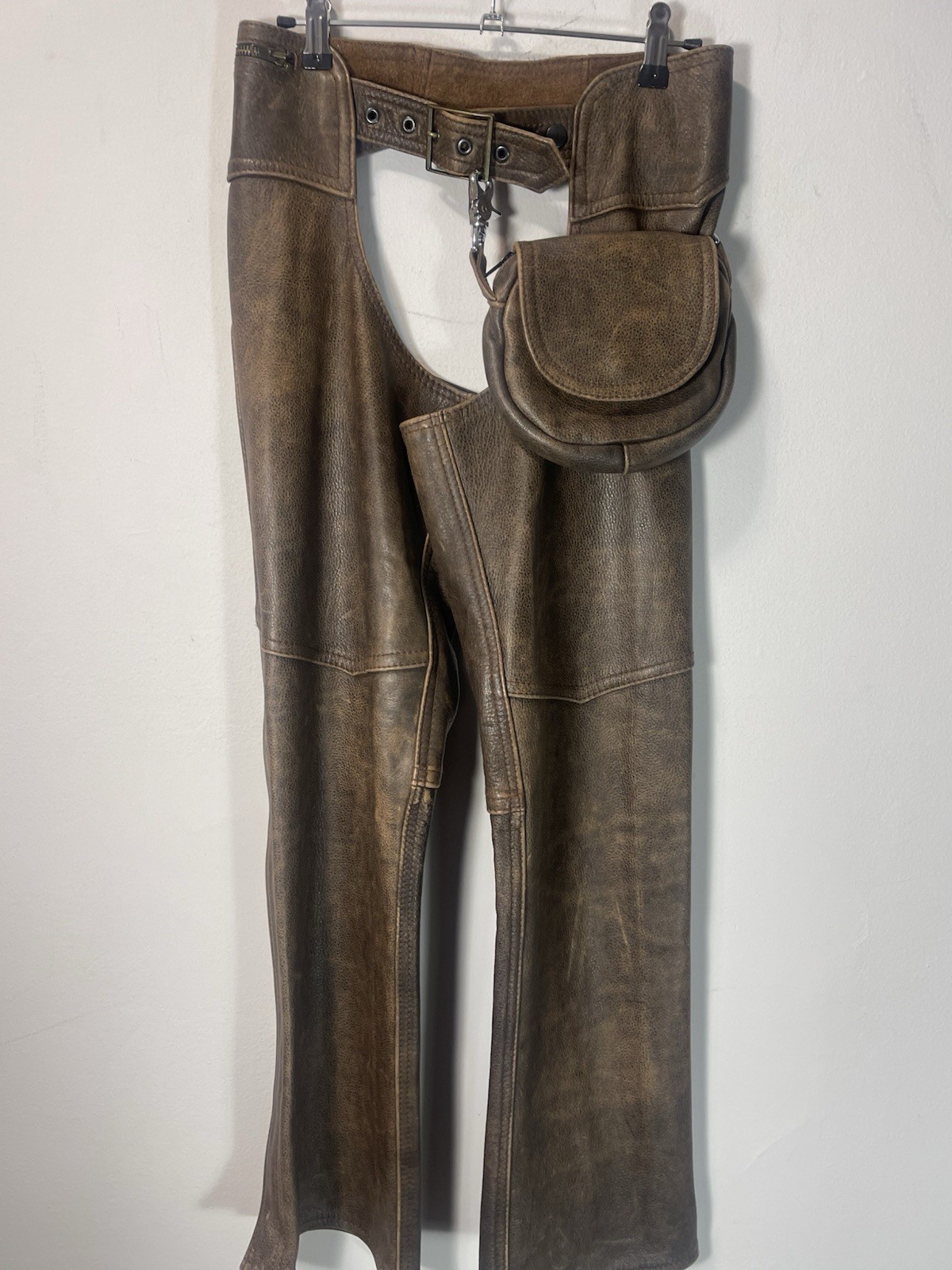Women’s Brown Leather Motorcycle Chaps w/ Detachable Pocket Utility ...